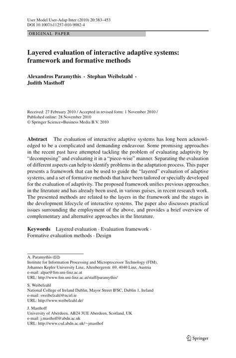 Pdf Layered Evaluation Of Interactive Adaptive Systems Framework And Formative Methods