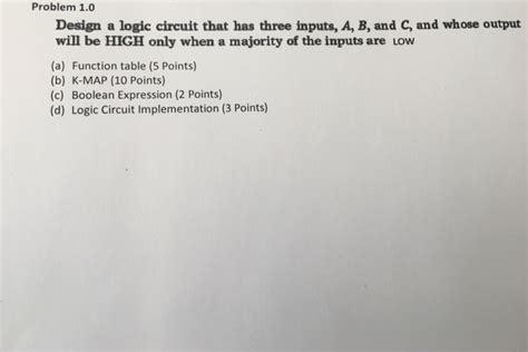 Solved Design A Logic Circuit That Has Three Inputs And