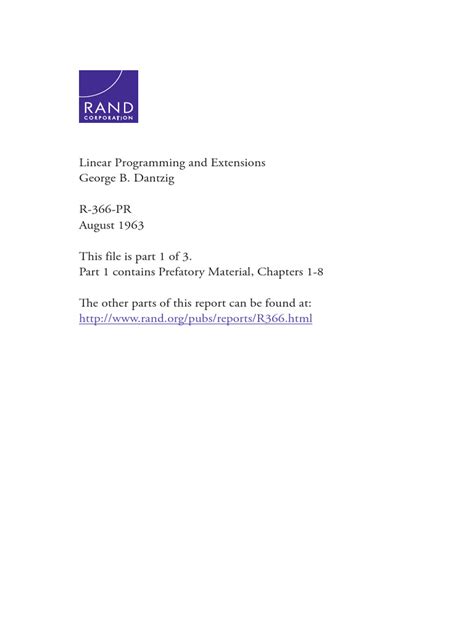 Dantzig Linear Programing Pdf