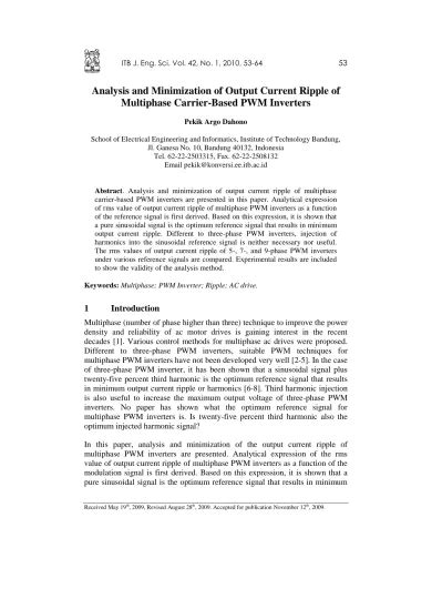 View Of Analysis And Minimization Of Output Current Ripple Of Multiphase Carrier Based Pwm Inverters