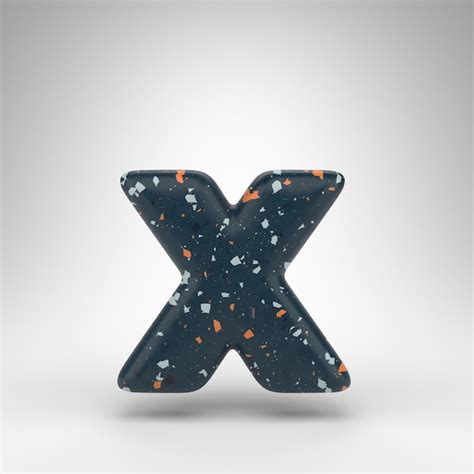 흰색 바탕에 문자 X 소문자입니다 블루 테라조 패턴 텍스처가 있는 3d 렌더링된 글꼴입니다 프리미엄 사진