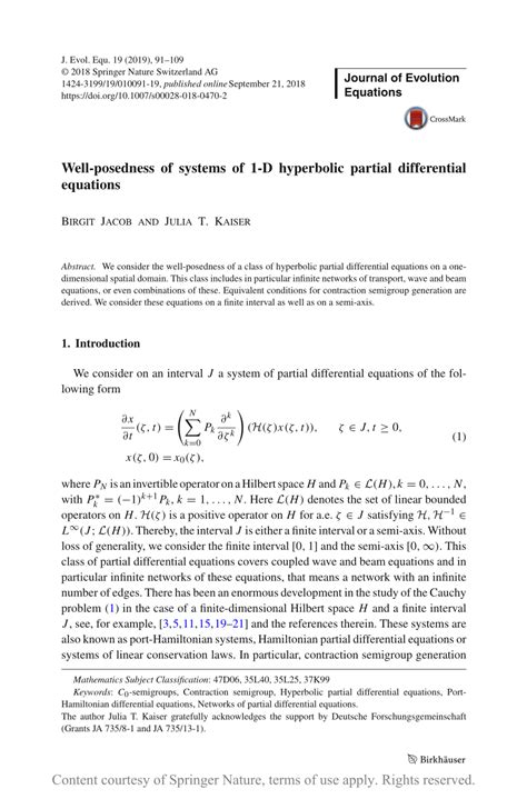 Well Posedness Of Systems Of 1 D Hyperbolic Partial Differential Equations Request Pdf