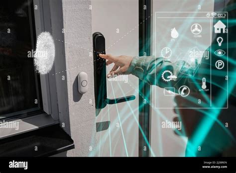 Person Using Fingerprint Door Lock Stock Photo Alamy