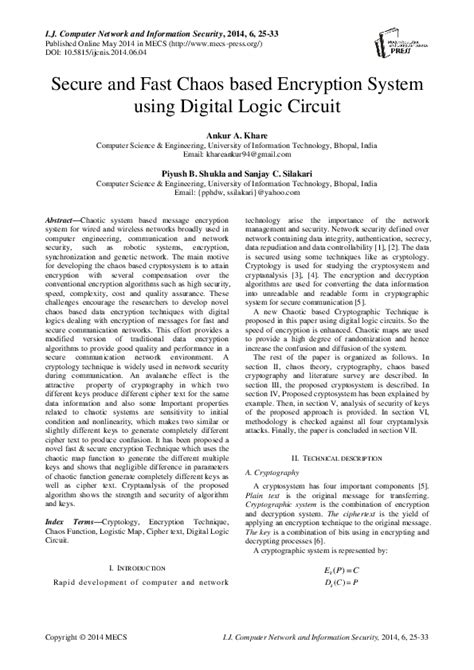 Pdf Secure And Fast Chaos Based Encryption System Using Digital Logic