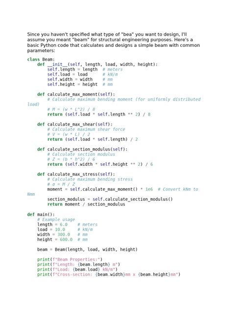Python Beam Design Calculator Pdf Bending Beam Structure