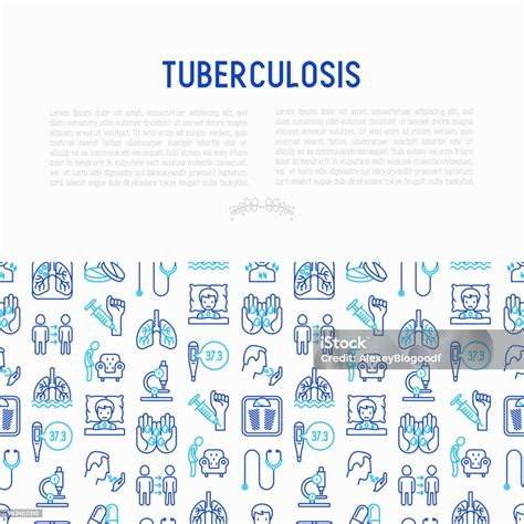 얇은 선 아이콘으로 결핵 개념 감염 폐 X 선 영상 마른 기침 가슴과 어깨 Mantoux 테스트에 통증 체중 감소 배너 웹 페이지 서식 파일에 대 한 최신 벡터 일러스트 X