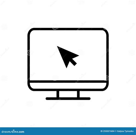 Monitor With Mouse Cursor Outline Computer Cursor Line Vector Icon