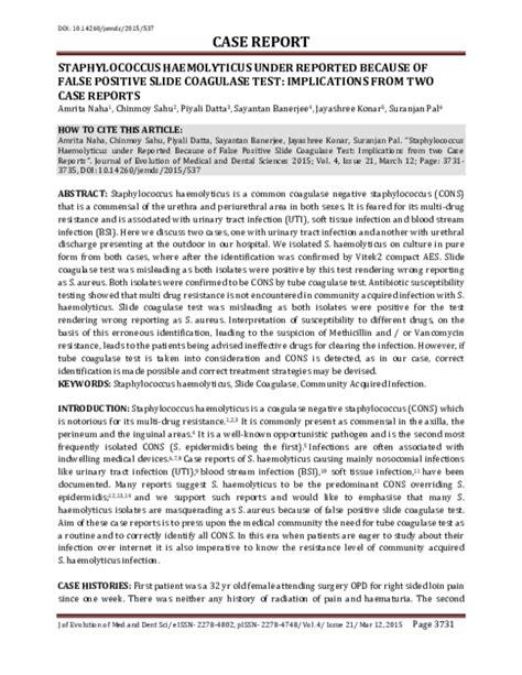 Pdf Staphylococcus Haemolyticus Under Reported Because Of False
