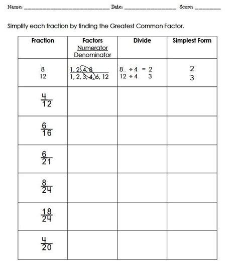 Factoring Fractions Worksheets