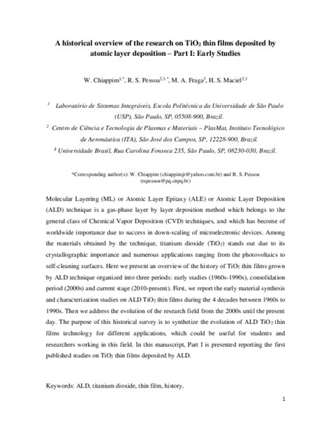 Pdf A Historical Overview Of The Research On Tio2 Thin Films