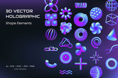 3d Vector Holographic Collection Creative Market