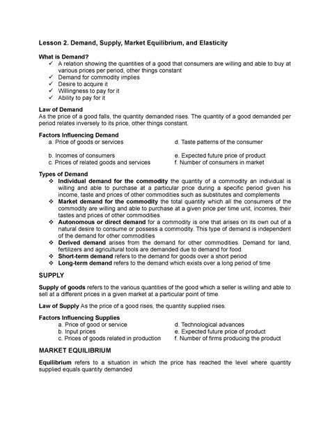 lesson 2 demand supply elasticity lesson 2 demand supply market