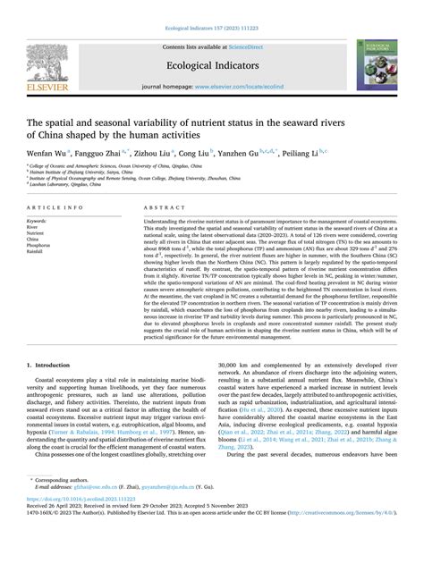 Pdf The Spatial And Seasonal Variability Of Nutrient Status In The Seaward Rivers Of China