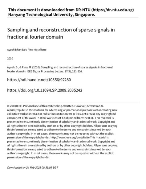 Pdf Sampling And Reconstruction Of Sparse Signals In Fractional Fourier Domain