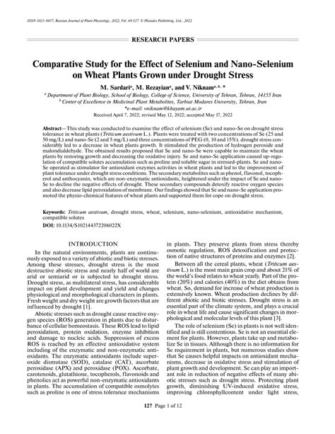 PDF Comparative Study For The Effect Of Selenium And Nano Selenium On Wheat Plants Grown Under