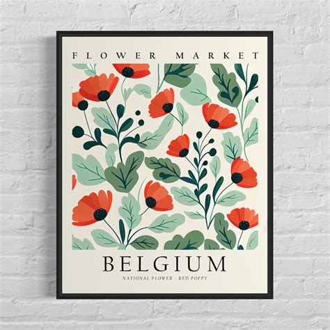 Belgium National Flower Belgium Flower Market Market Art Print Red