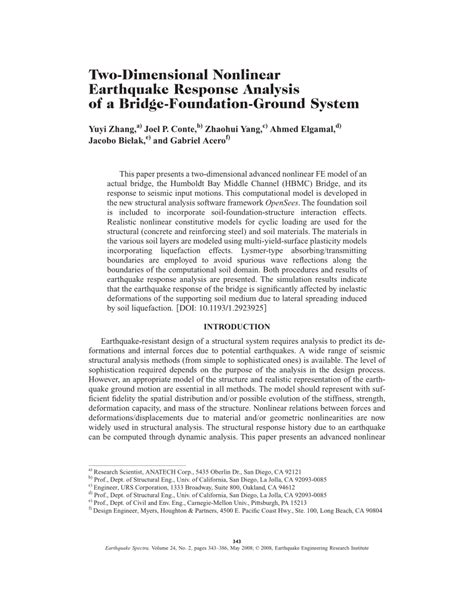 Pdf Two Dimensional Nonlinear Earthquake Response Analysis Of A Bridge Foundation Ground System