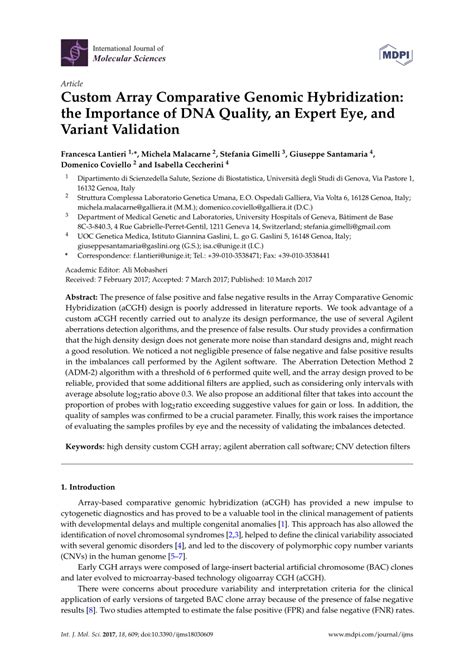 Pdf Custom Array Comparative Genomic Hybridization The Importance Of Dna Quality An Expert