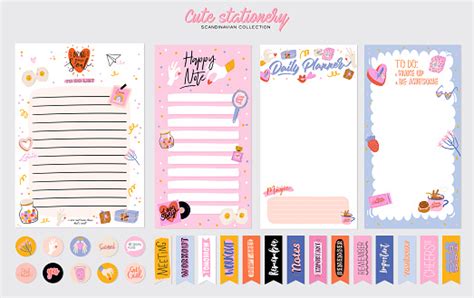 주간 또는 일일 플래너 노트 종이 할 목록 귀여운 사랑 일러스트레이션과 영감 따옴표로 장식 스티커 템플릿의 컬렉션 0명에 대한 스톡 벡터 아트 및 기타 이미지 Istock