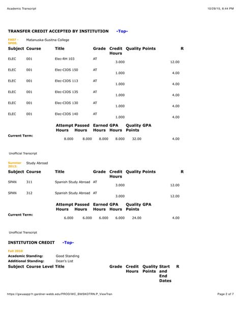 Academic Transcript Pdf Undergraduate Education College Education