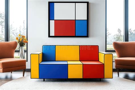 Suprematism Living Room Abstract Geometric Colorful Shapes In Modern Interior Design Stock