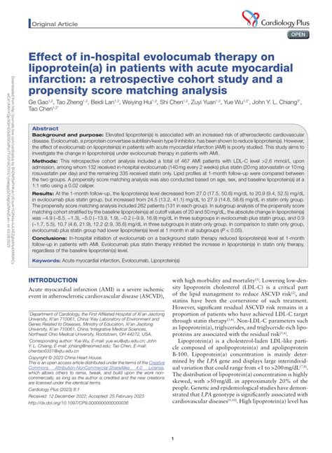Pdf Effect Of In Hospital Evolocumab Therapy On Lipoproteina In