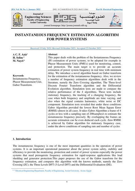 Pdf Instantaneous Frequency Estimation Algorithm For Power Systems