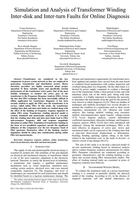 Pdf Simulation And Analysis Of Transformer Winding Inter Disk And Inter Turn Faults For Online