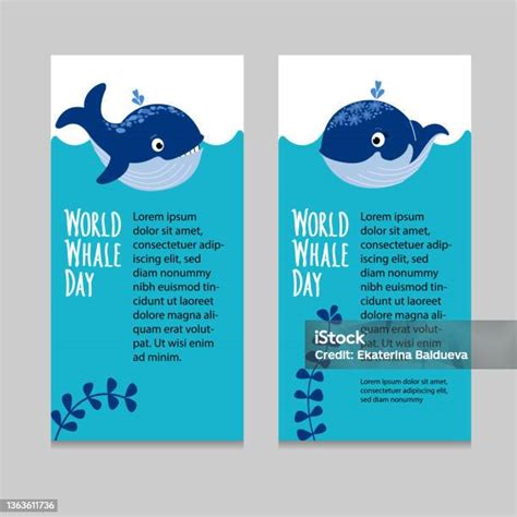 바다 파도에 귀여운 고래 세계 고래의 날 편지와 텍스트를위한 공간 세계 고래의 날 템플릿 해양 포유류의 보호 포스터 배너 현수막 전단지 전단지에 대한 벡터 플랫