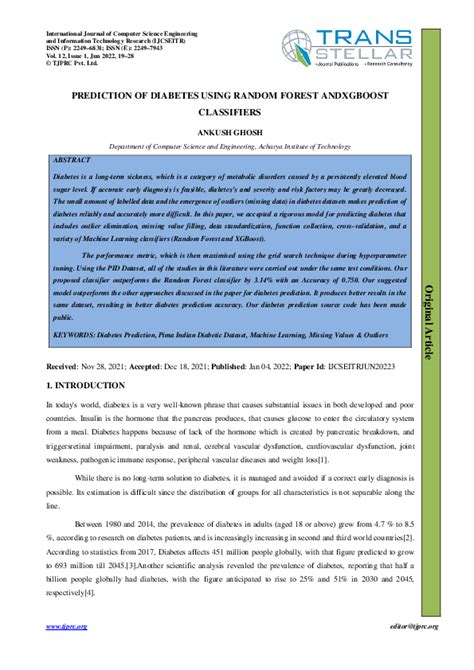 Pdf Prediction Of Diabetes Using Random Forest Andxgboost Classifiers