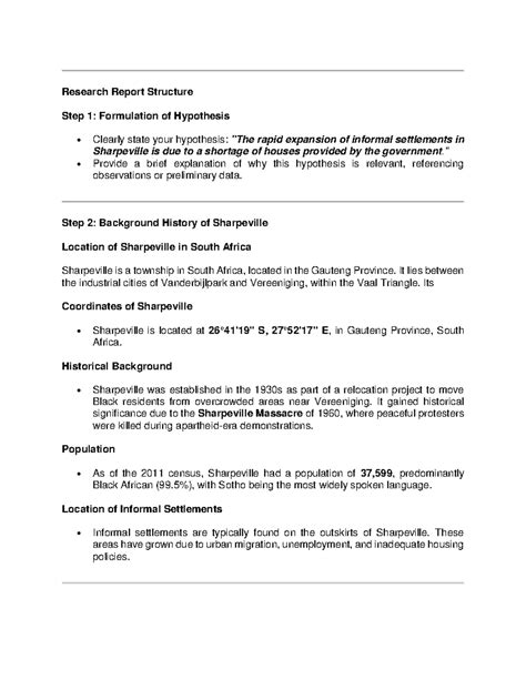 Research Report Structure Hypothesis On Informal Settlements In