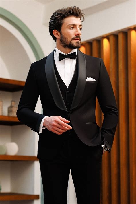 Black Slim Fit Tuxedo Piece VIOSSI Wedding Suits Men Black Groom And Groomsmen Suits