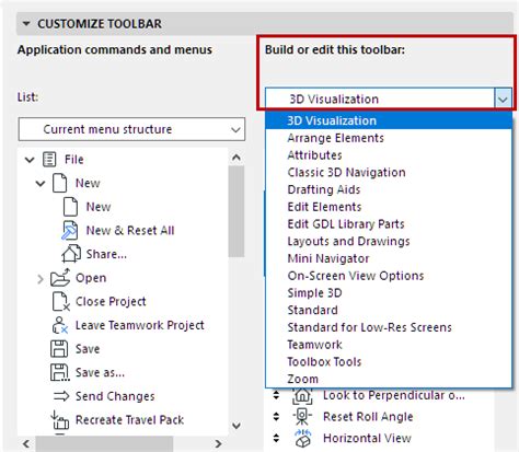 Toolbar Customization Dialog Box