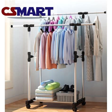 Cs Mart ราวตากผ้า สเตนเลสราวคู่ ปรับความสูง ความยาวได้ Deluxe Shopee Thailand