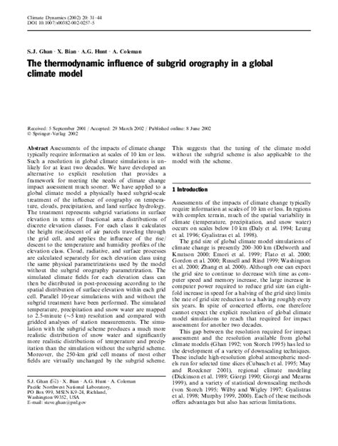 Pdf The Thermodynamic Influence Of Subgrid Orography In A Global