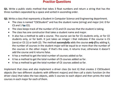 Solved Practice Questions Q1 Write A Public Static Method