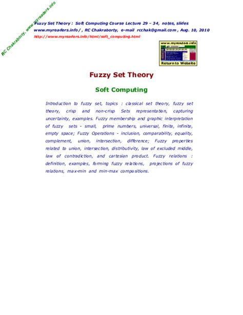 Pdf Fuzzy Set Theory Soft Computing
