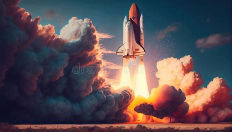 Space Shuttle Launch Against A Blue Sky Generative Ai Stock Illustration Illustration Of