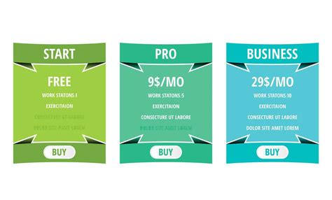 Three Tariffs Interface For The Site Ui Ux Vector Banner For Web App Pricing Table Template