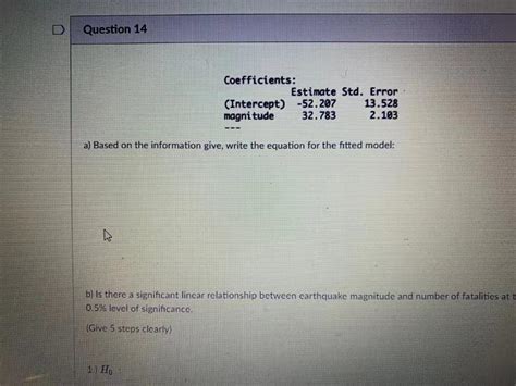 Solved Question 14 Coefficients Estimate Std Error