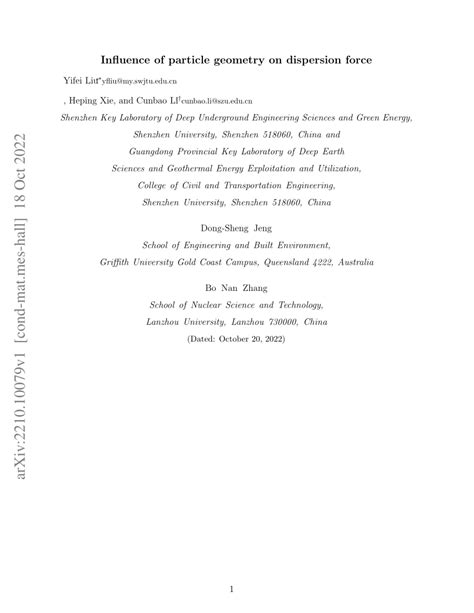 Pdf Influence Of Particle Geometry On Dispersion Force