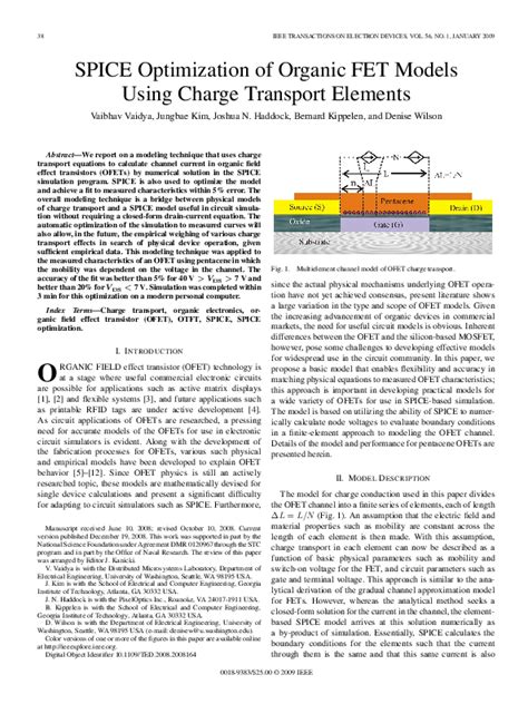 Pdf Spice Optimization Of Organic Fet Models Using Charge Transport
