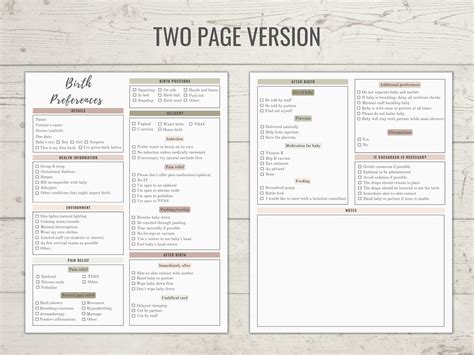 Birth Plan Template Printable Editable Neutral Colors Etsy