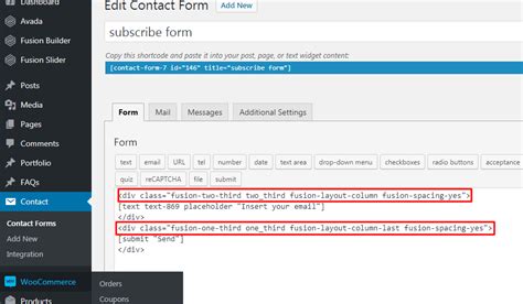 how to use contact form 7 fields with columns in avada theme wpschools24