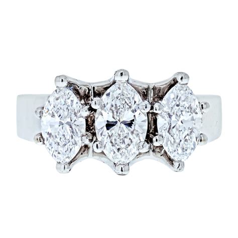 18 Karat White Gold Marquise Cut Diamond Engagement Ring For Sale At