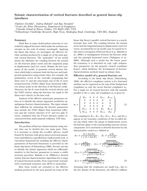 Pdf Seismic Characterization Of Vertical Fractures Described As General Linear Slip Interfaces