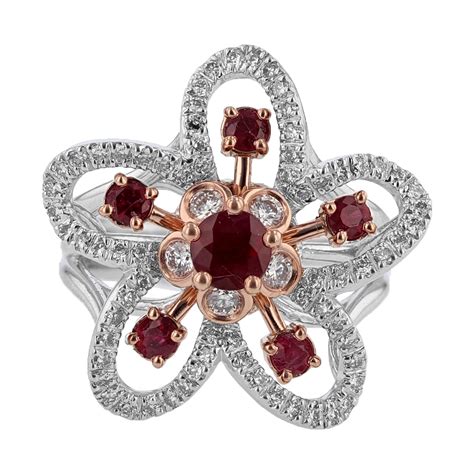 Nazarelle 14 Karat White And Rose Gold Ruby And Diamond Ring For Sale