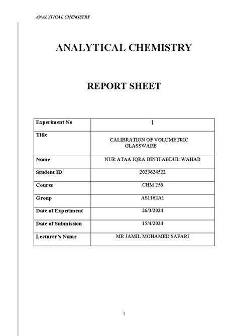 Calibration Of Volumetric Glassware Lab Report At Whitney Luke Blog
