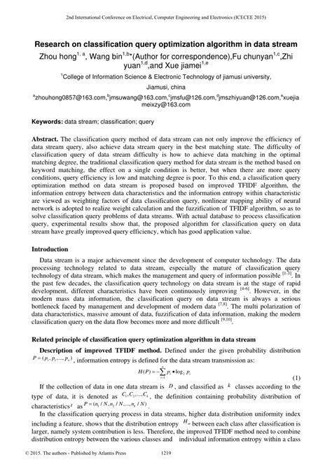 Pdf Research On Classification Query Optimization Algorithm In Data
