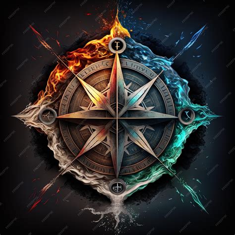 Premium Photo Four Elements Compass Generative Ai Colorful Magical